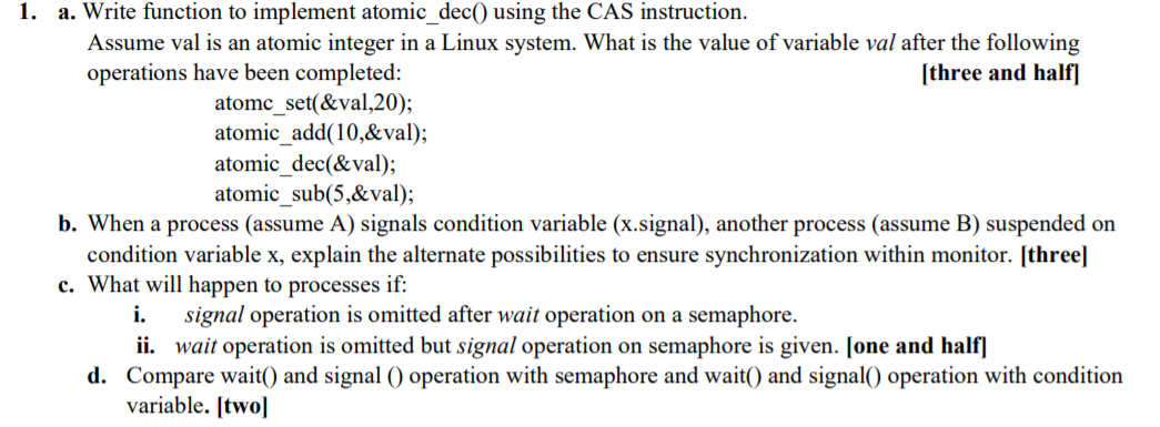 Solved 1. a. Write function to implement atomic_dec() using | Chegg.com