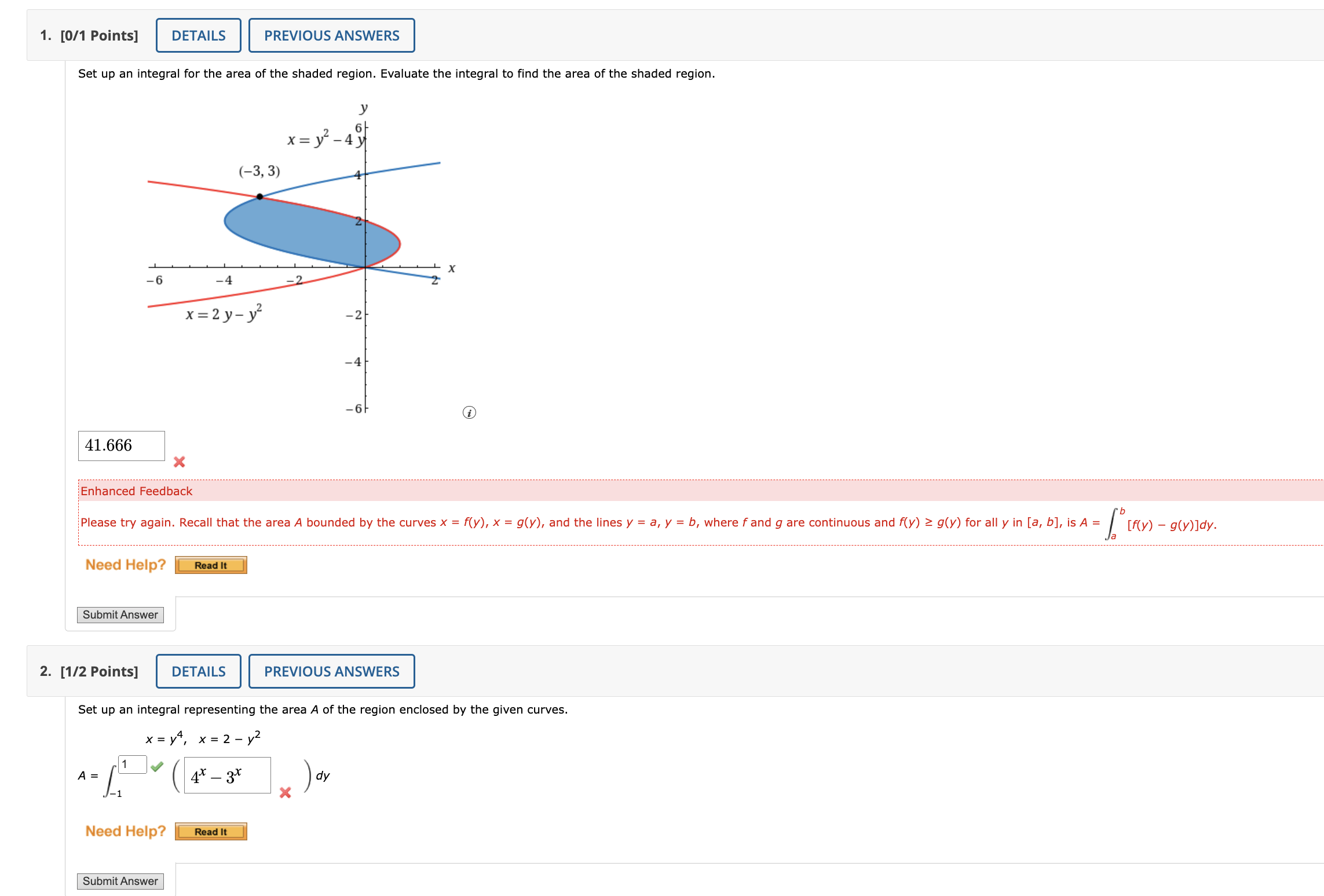 Solved [0//1 Points] Set up an integral for the area of the | Chegg.com