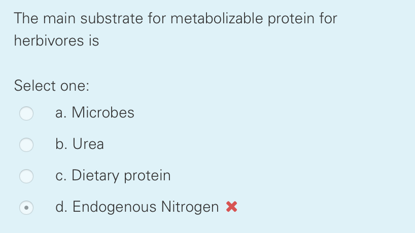 Solved The main substrate for metabolizable protein for | Chegg.com