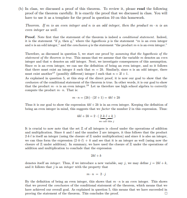 Solved 9. Consider the following. Theorem. If m is an even | Chegg.com