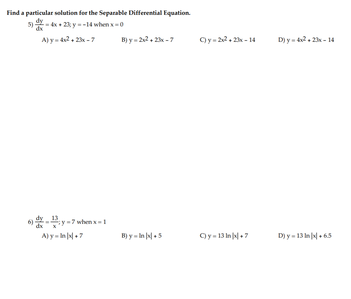 Solved Find a particular solution for the Separable | Chegg.com
