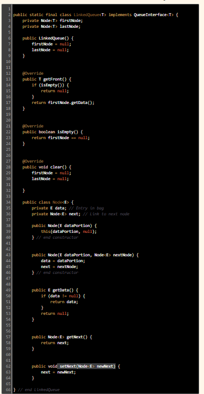Solved 2 public static final class LinkedQueue implements | Chegg.com