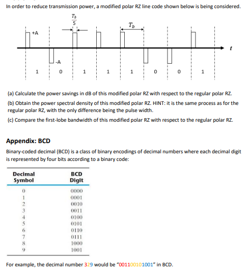 Solved In order to reduce transmission power, a modified | Chegg.com