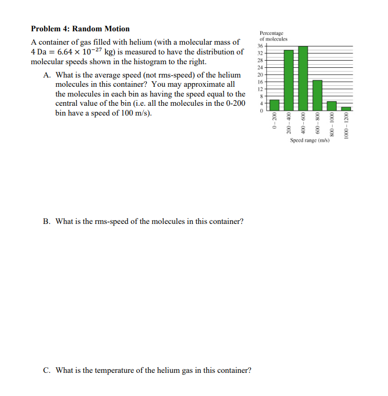 Solved Problem 4: Random Motion A container of gas filled | Chegg.com