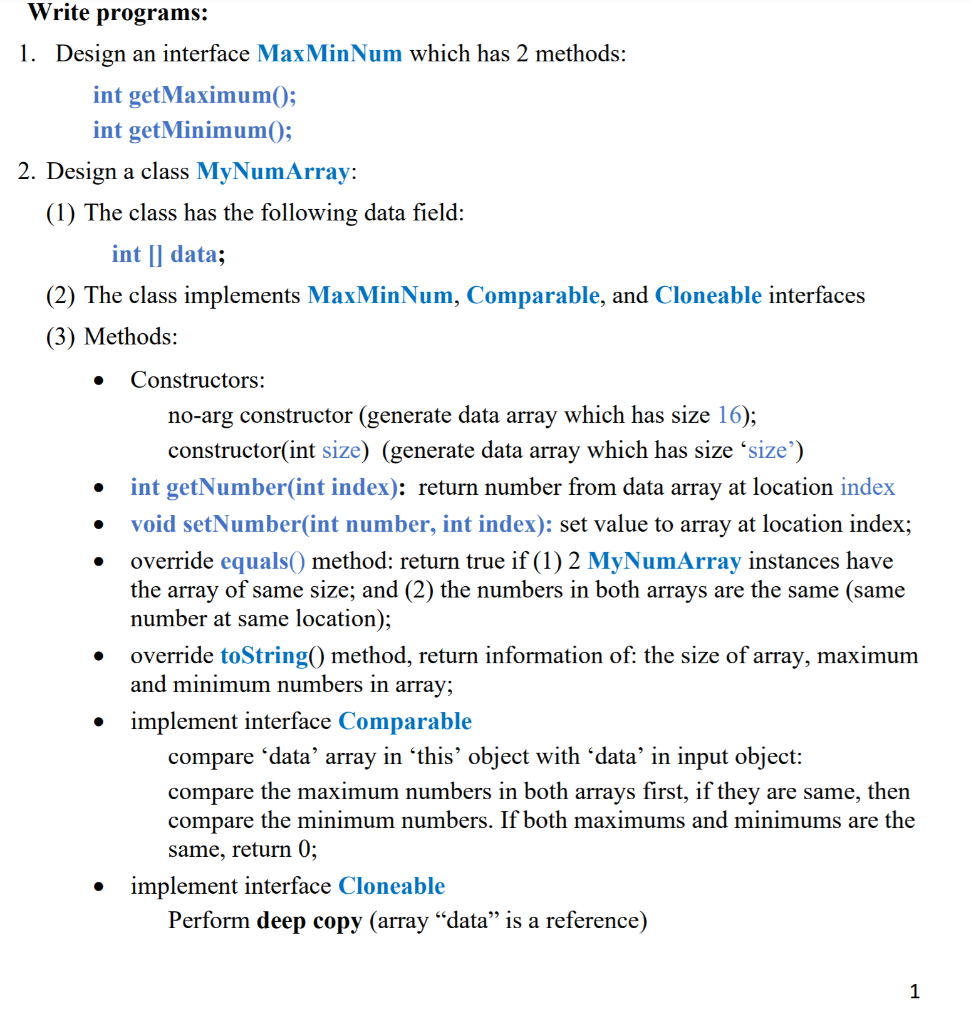 Solved Write Programs 1 Design An Interface Maxminnum 6285