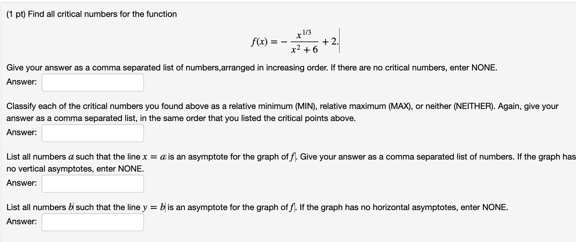 Solved (1 pt) Find all critical numbers for the function | Chegg.com