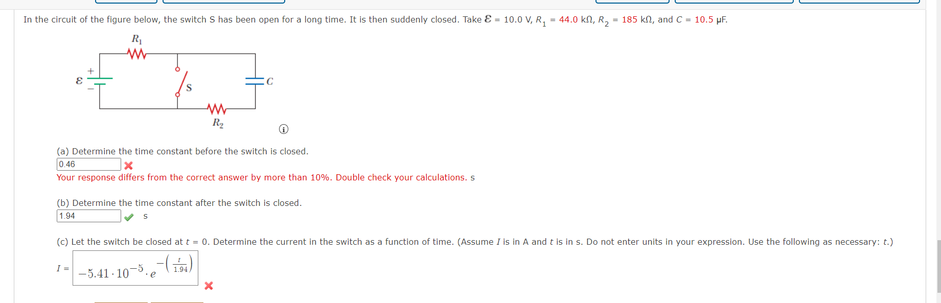 Solved In the circuit of the figure below, the switch S has | Chegg.com