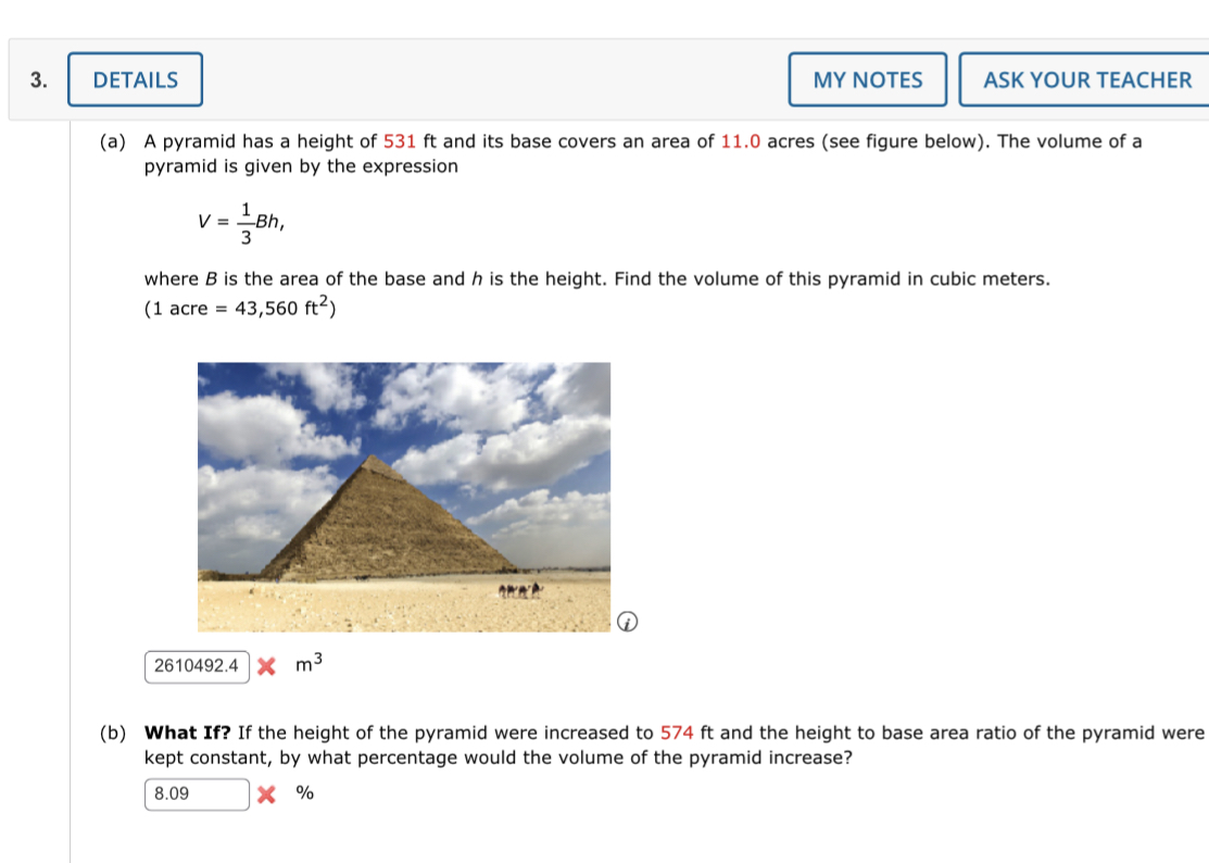 Solved a) A pyramid has a height of 531 ft and its base | Chegg.com