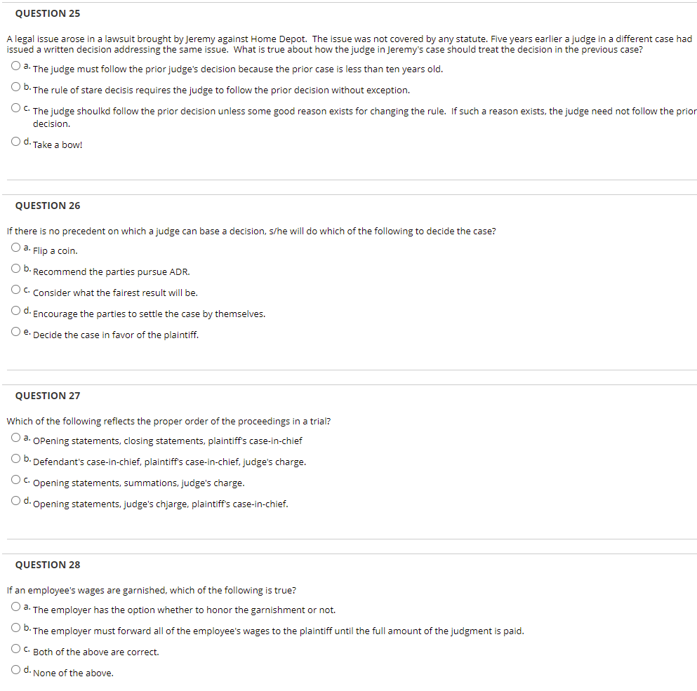 Solved QUESTION 25 A legal issue arose in a lawsuit brought | Chegg.com