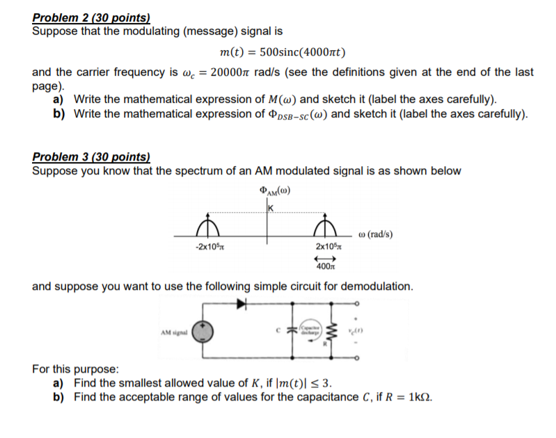 Solved Problem 2 (30 points) Suppose that the modulating | Chegg.com