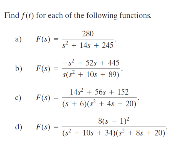 Solved Find f(t) for each of the following functions. a) | Chegg.com