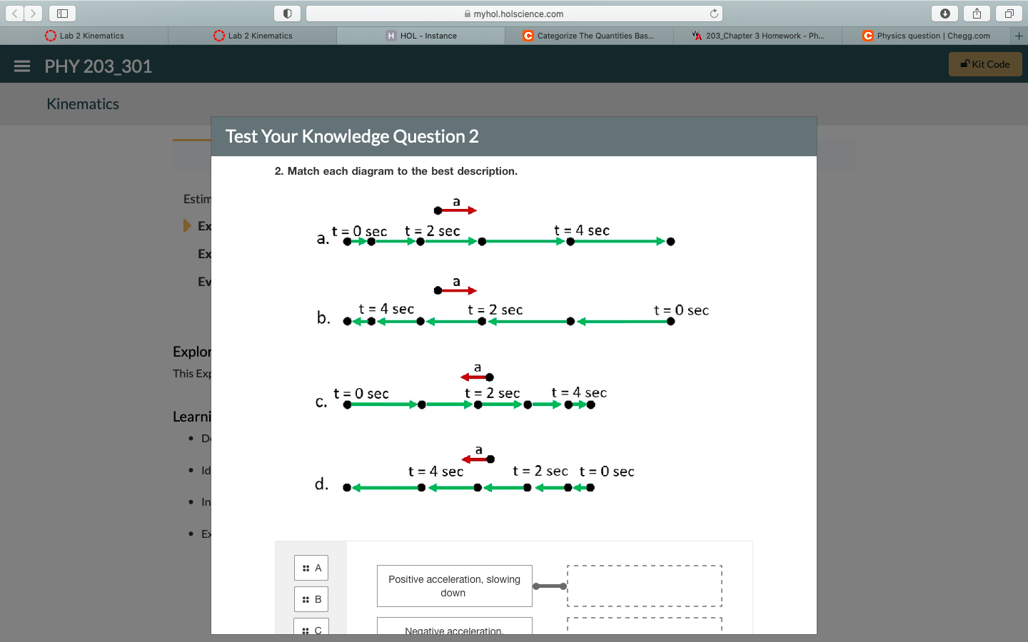 0 myhol.holscience.com G Lab 2 Kinematics Lab 2 | Chegg.com