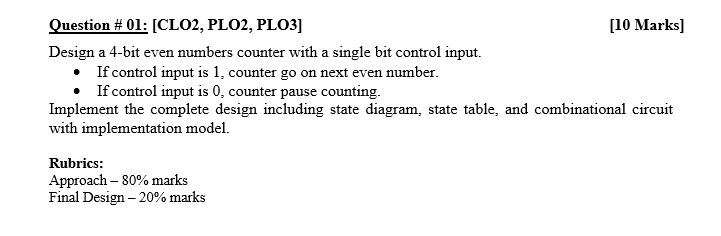 Solved Question # 01: [CLO2, PLO2, PLO3] [10 Marks] Design a | Chegg.com