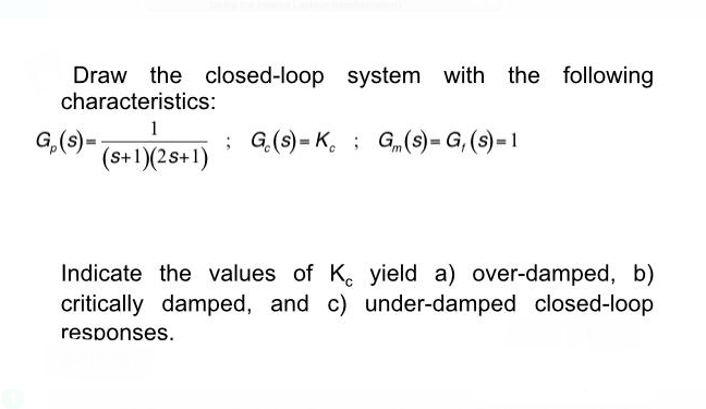 Solved Draw the closed-loop system with the following | Chegg.com
