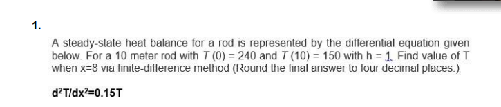 Solved A steady-state heat balance for a rod is represented | Chegg.com
