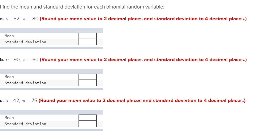 Solved Find The Mean And Standard Deviation For Each Chegg