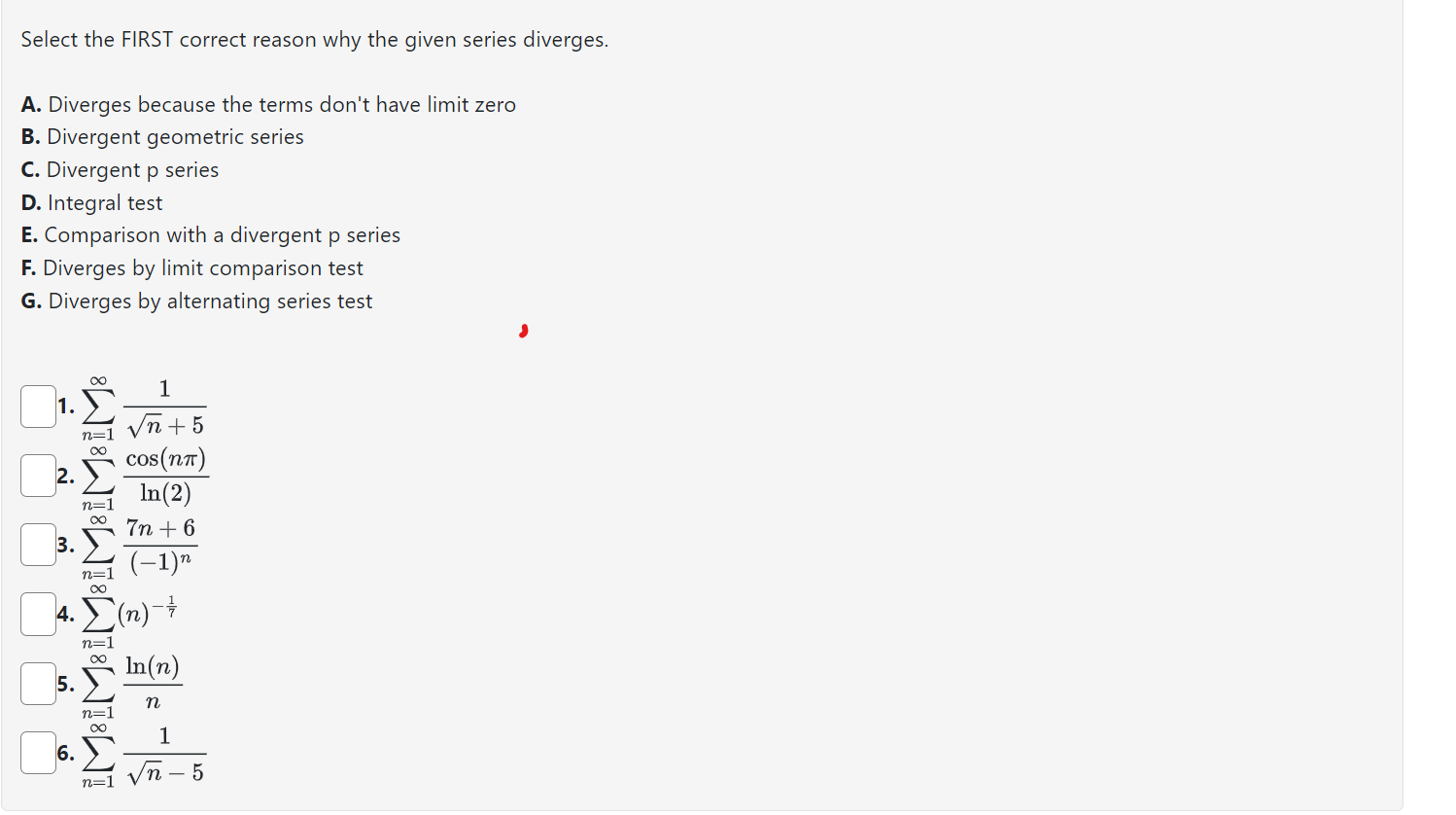 Solved Select the FIRST correct reason why the given series | Chegg.com