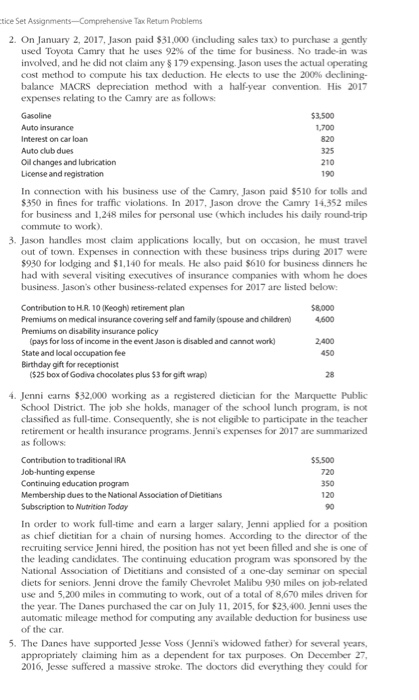 Practice Set Assignments Comprehensive Tax Return | Chegg.com