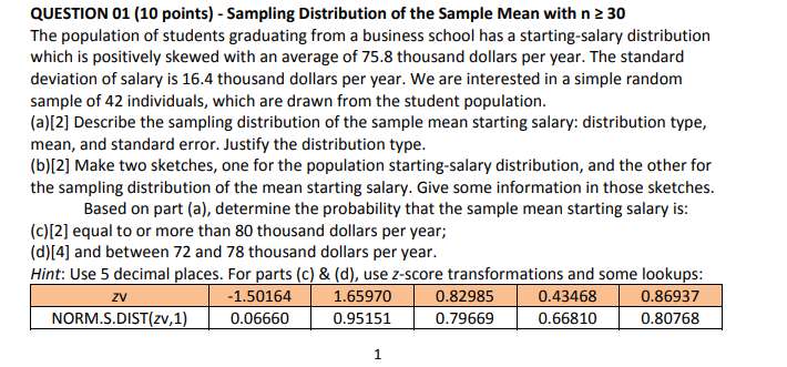 Solved QUESTION 01 (10 points) - Sampling Distribution of | Chegg.com