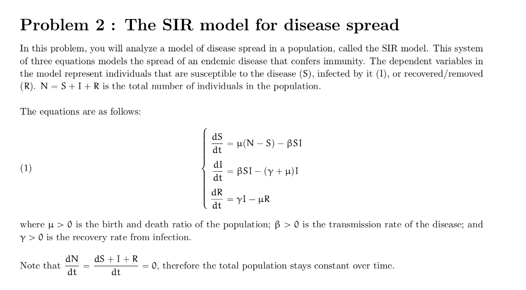 Solved Problem 2 : The SIR model for disease spread In this | Chegg.com Solved Problem 2 : The SIR model for disease spread In this | Chegg.com