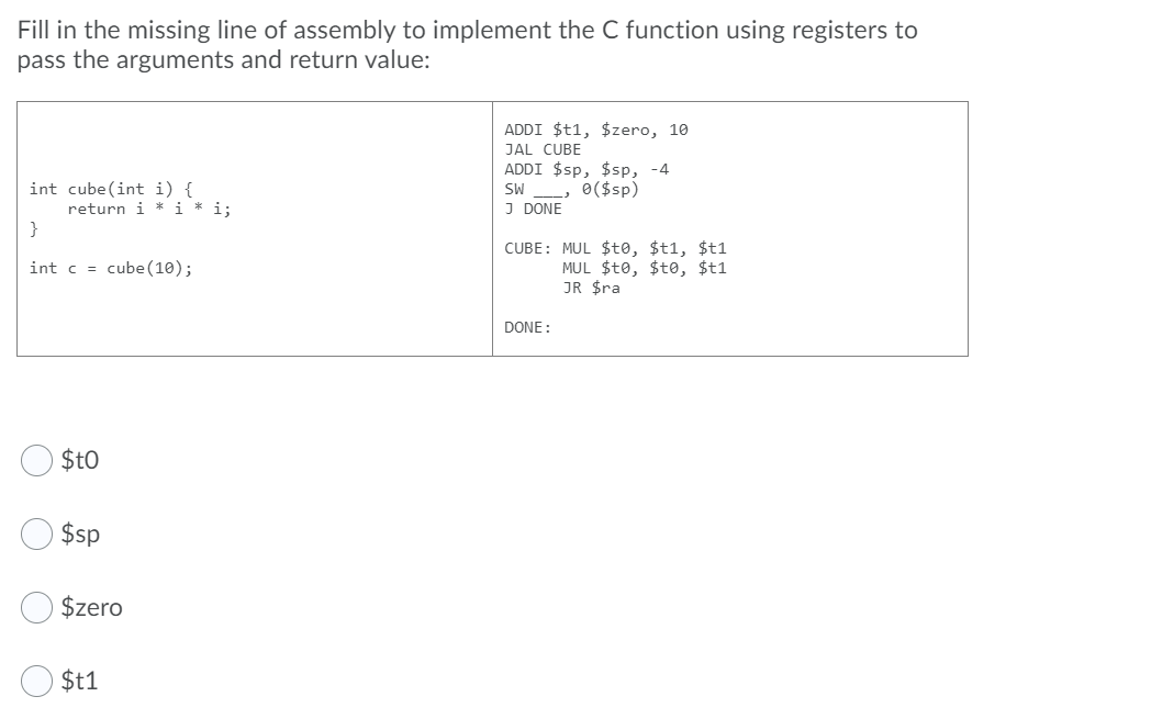 Solved Fill in the missing line of assembly to implement the | Chegg.com