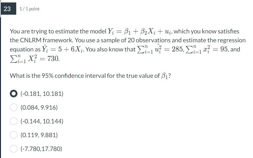 Solved You are trying to estimate the model Yi=β1+β2Xi+ui, | Chegg.com