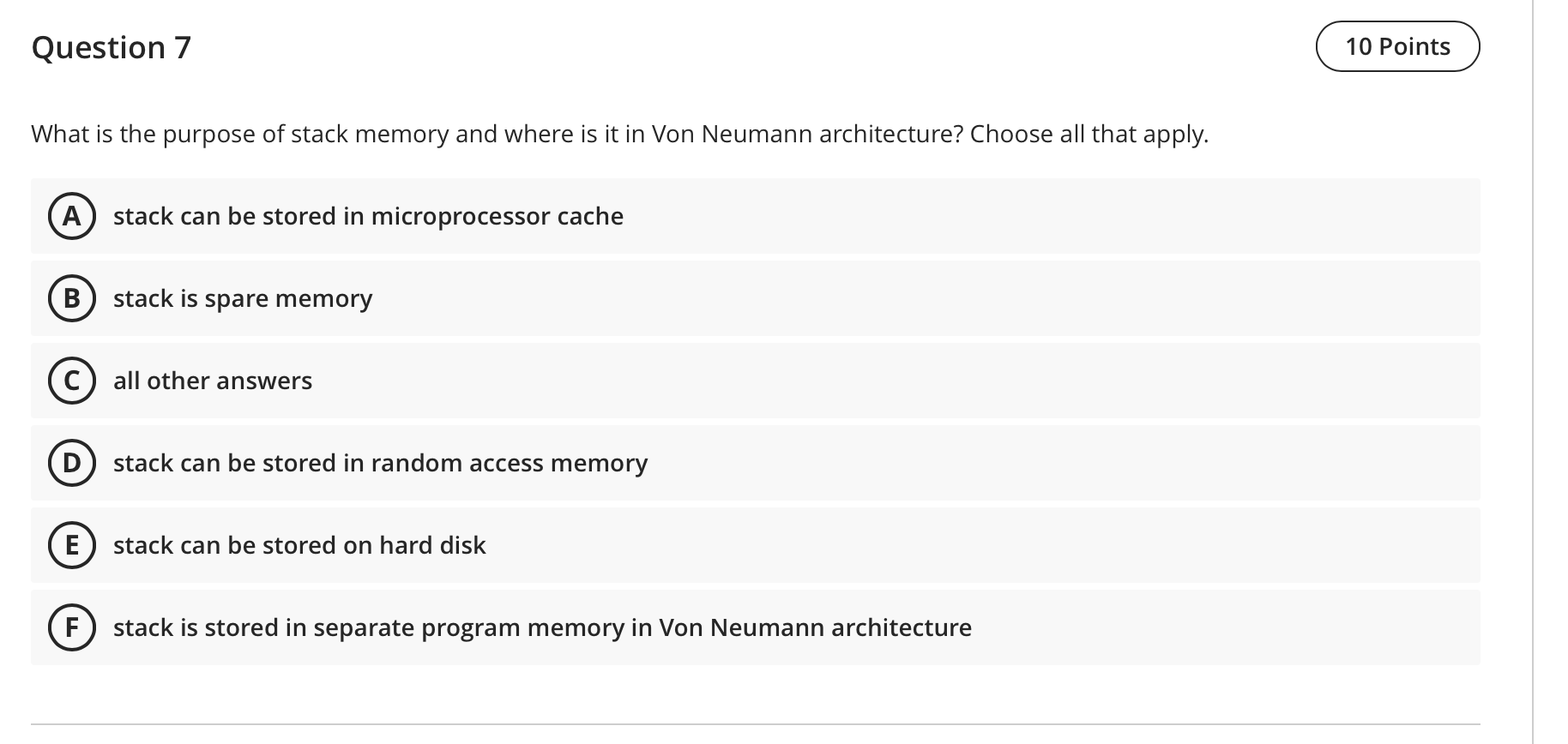 Solved Question 7 10 Points What is the purpose of stack | Chegg.com