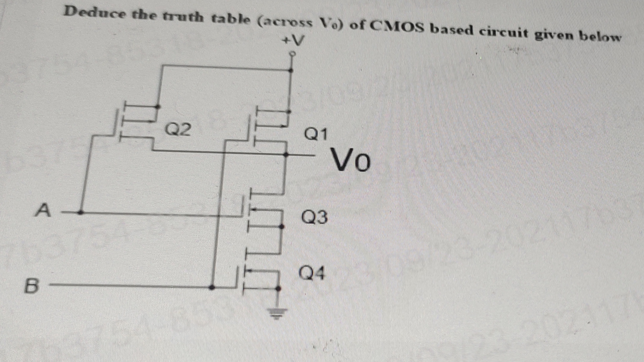 Solved Deduce the truth table (across V0 ) of CMOS based | Chegg.com