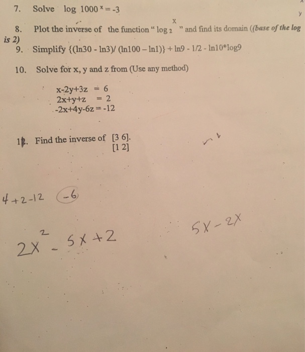 Solved 7. log 1000-=-3 Solve Plot the inverse of the | Chegg.com