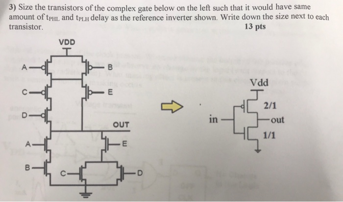 Solved 3) Size the transistors of the complex gate below on | Chegg.com
