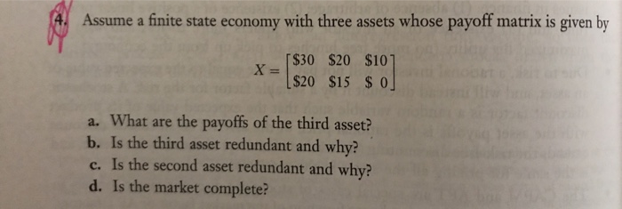 Solved Assume a finite state economy with three assets whose | Chegg.com