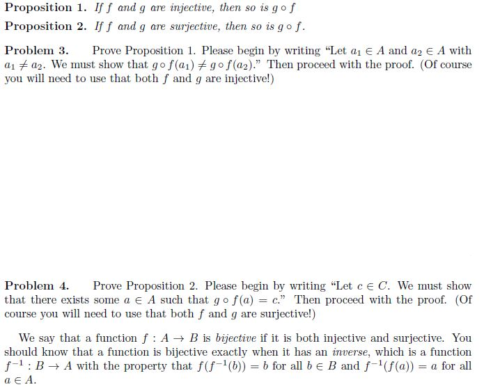 Solved Proposition 1. If f and g are injective, then so is | Chegg.com