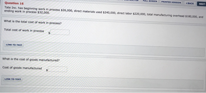 Solved IOR FULL SCREEN PRINTER VERSION BACK NEXT Question 16 | Chegg.com