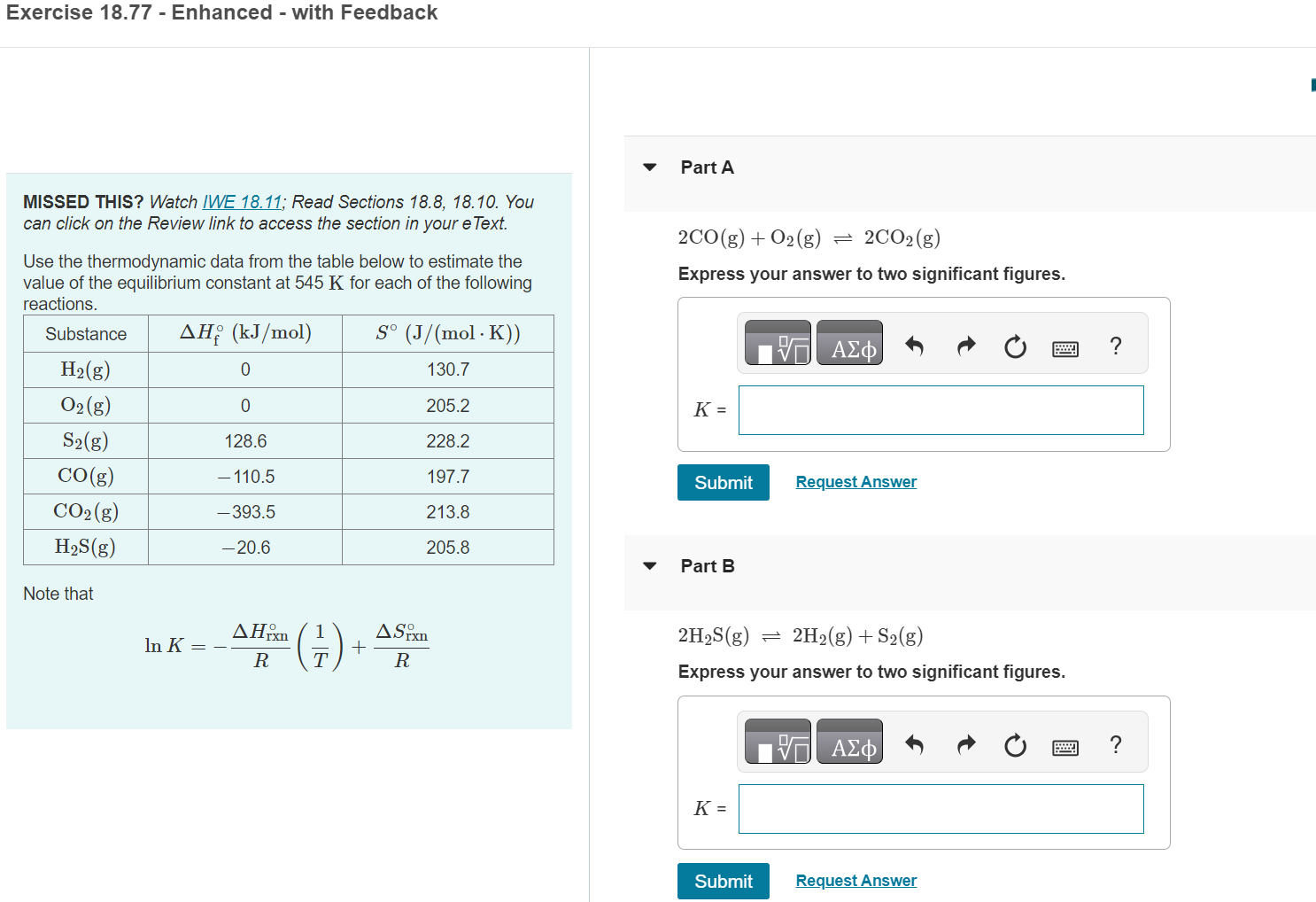 Solved Exercise 18.77 - Enhanced - with Feedback MISSED | Chegg.com