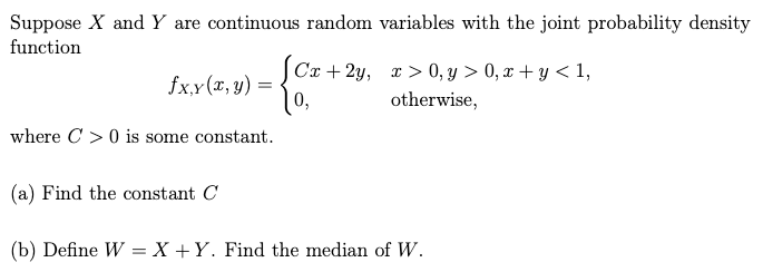 Solved Suppose X and Y are continuous random variables with | Chegg.com