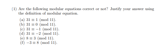 Solved (1) Are the following modular equations correct or | Chegg.com
