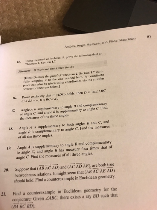 Solved 81 Angles, Angle Measure, and Plane Separation 15. | Chegg.com