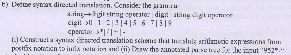 Solved b) Define syntax directed translation. Consider the | Chegg.com