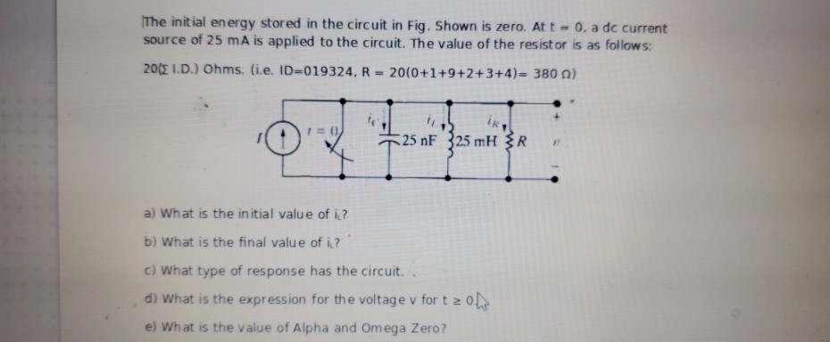 Solved The initial energy stored in the circuit in Fig. | Chegg.com