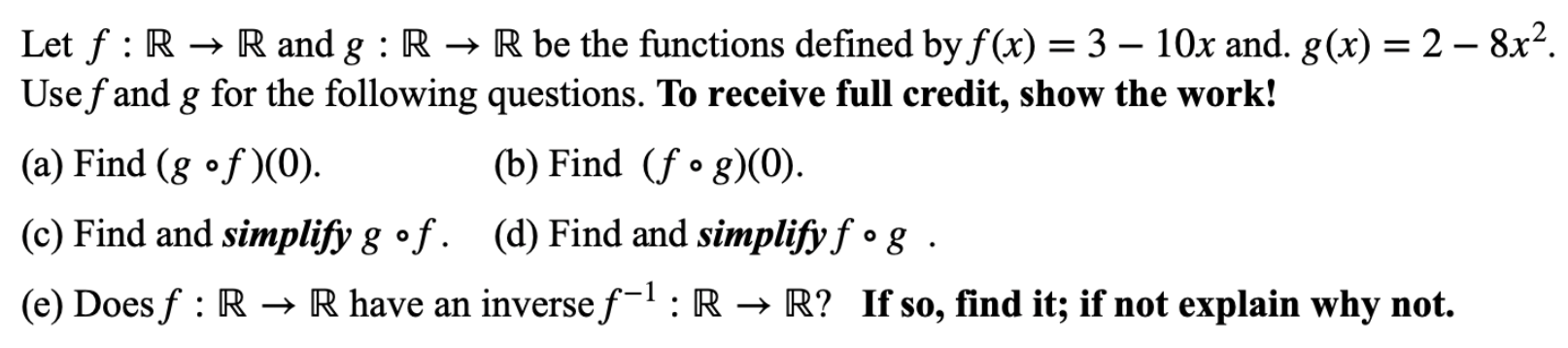Solved Let f:R → R and g: R → R be the functions defined by | Chegg.com