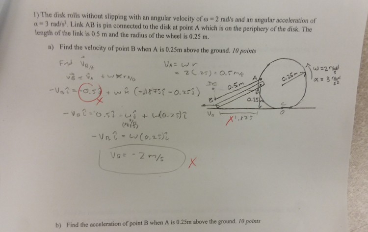 Solved 1) The disk rolls without slipping with an angular | Chegg.com