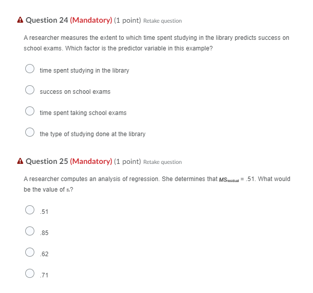 Solved A Question 24 (Mandatory) (1 point) Retake question A | Chegg.com