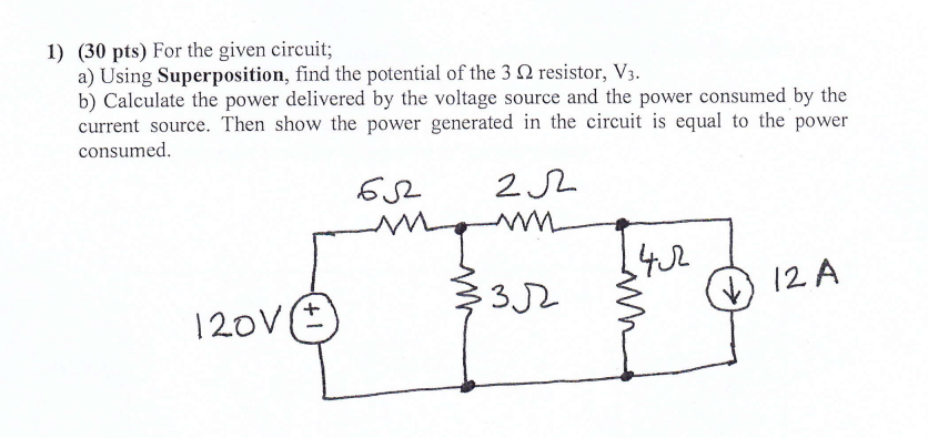 Solved 1) (30 pts) For the given circuit; a) Using | Chegg.com
