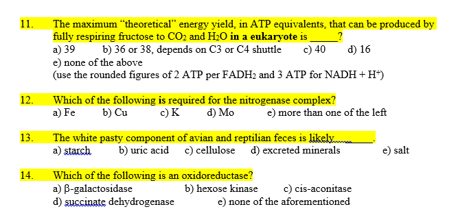 Solved 11. The maximum “theoretical” energy yield, in ATP | Chegg.com