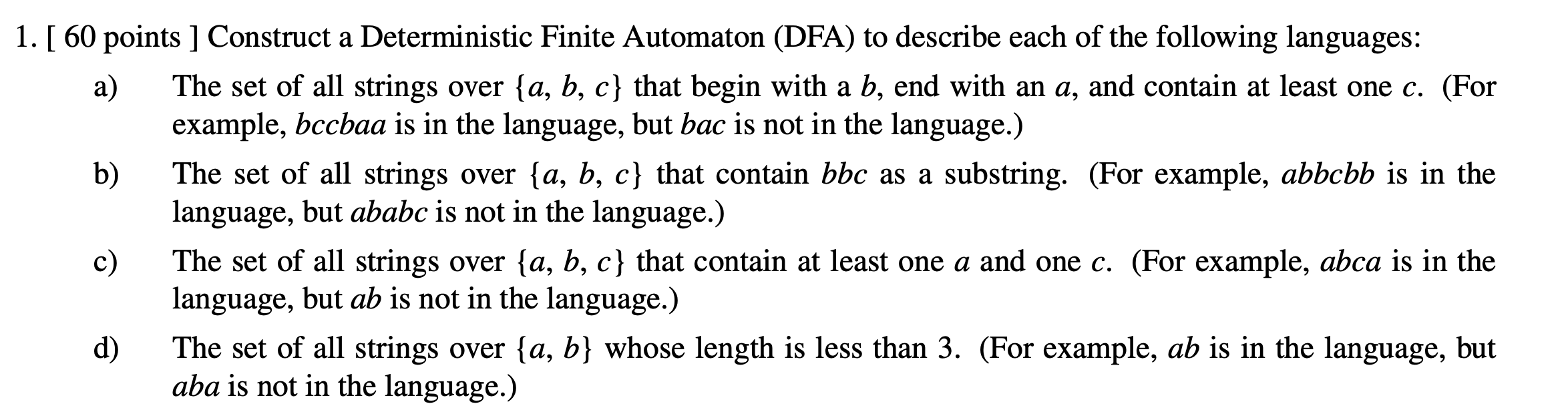 Solved 1. [ 60 points ] Construct a Deterministic Finite | Chegg.com