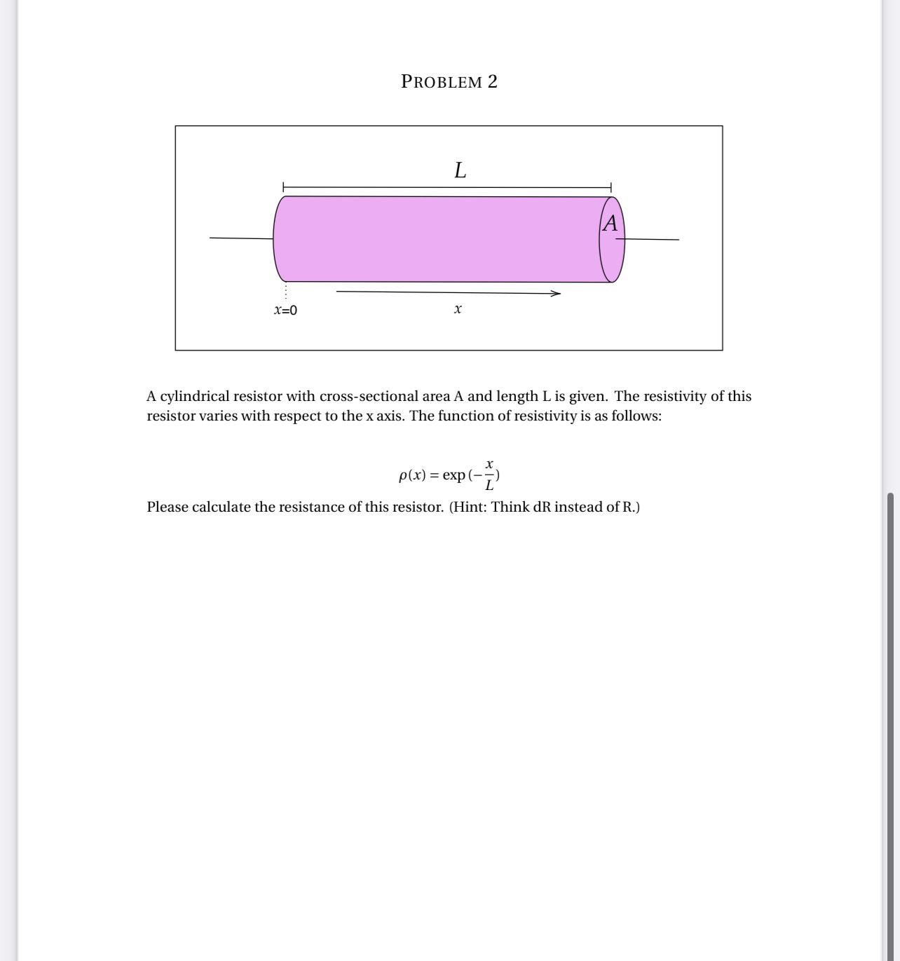 Solved Problem 2 A cylindrical resistor with cross-sectional | Chegg.com