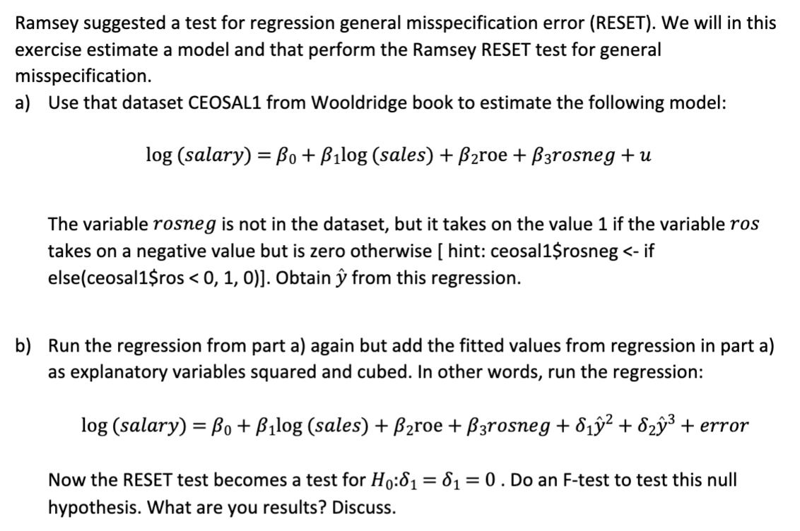 Solved Ramsey Suggested A Test For Regression General