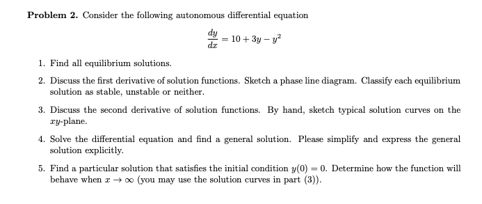 Solved Problem 2. Consider the following autonomous | Chegg.com