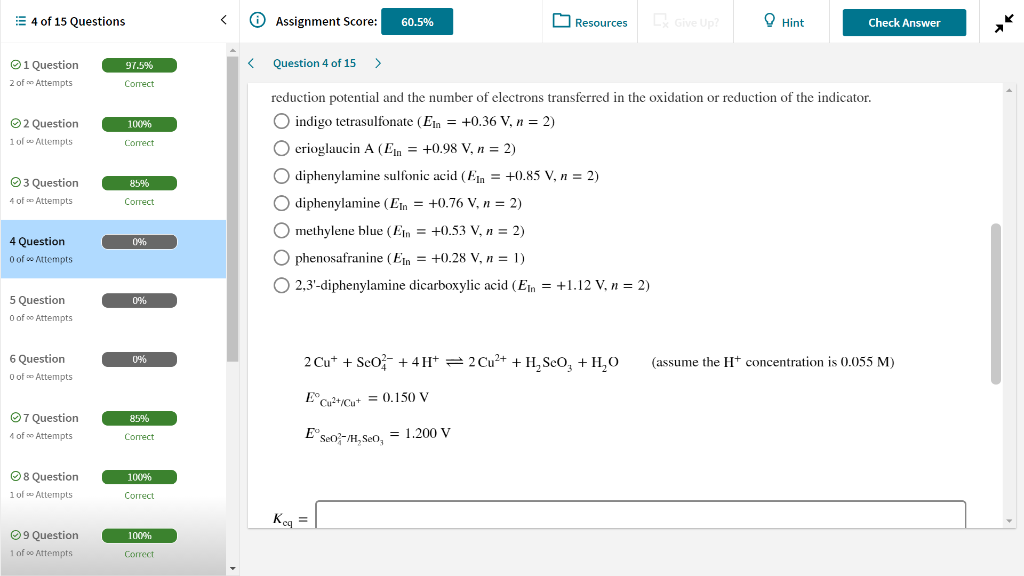 Solved 4 of 15 Questions Assignment Score: 60.5% Resources | Chegg.com