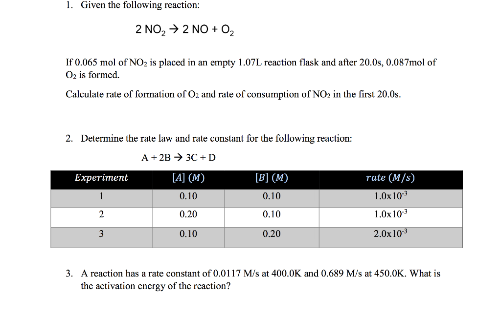 Solved 1. Given the following reaction: 2 NO2 2 NO + O2 If | Chegg.com